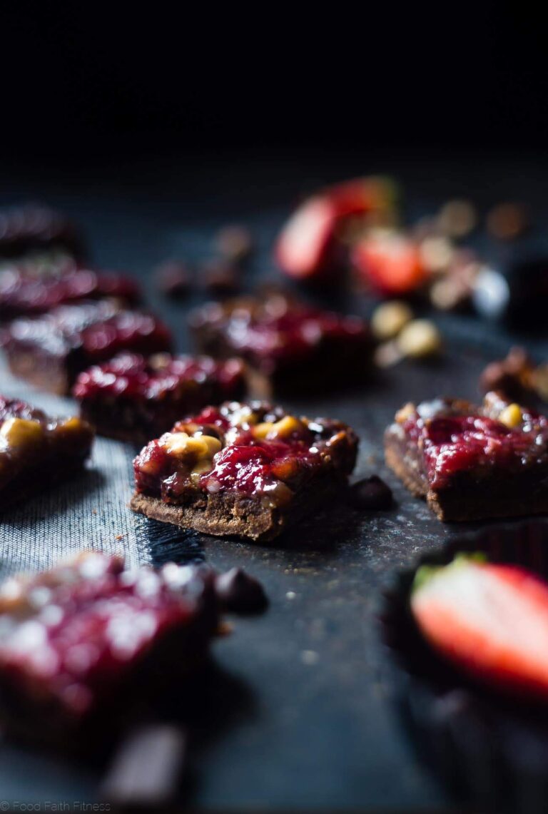 Chocolate Paleo Magic Cookie Bars with Strawberry | Food Faith Fitness