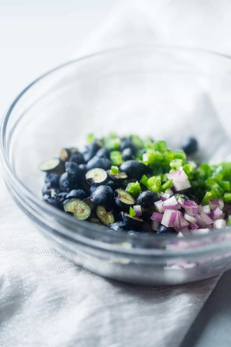 Blueberry Honey Lime Chicken with Avocado Pesto | Food Faith Fitness