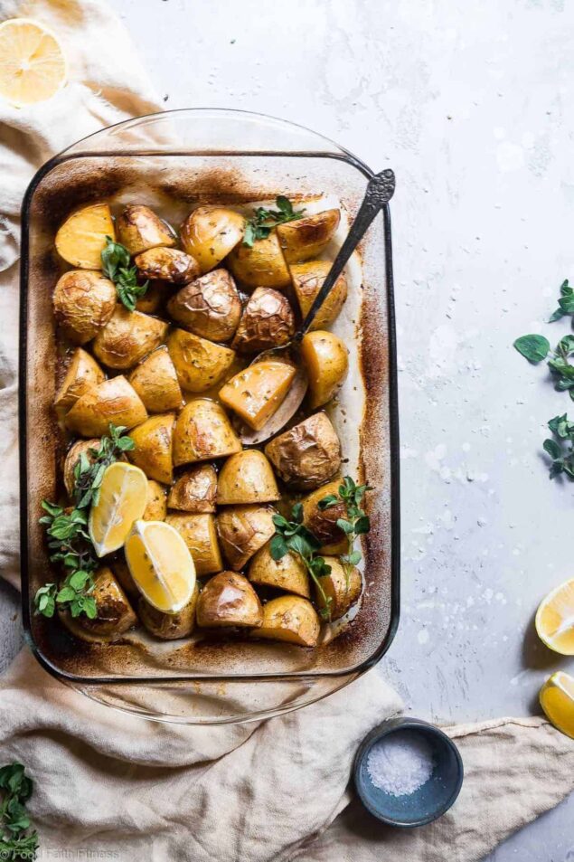Oven Roasted Lemon Greek Potatoes | Food Faith Fitness