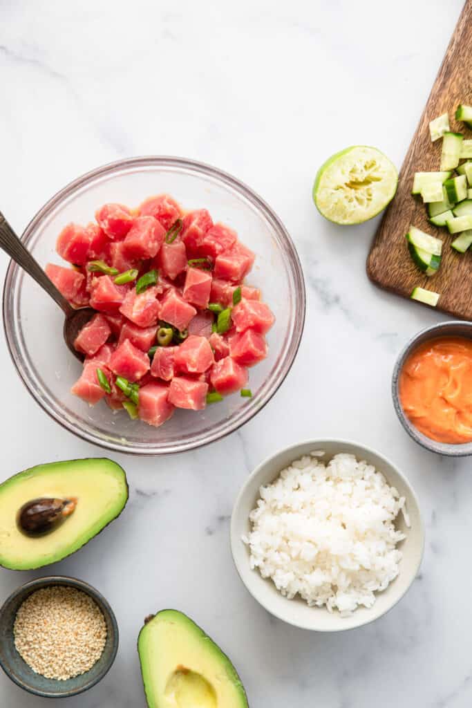Spicy Ahi Tuna Poke Bowl Recipe | Food Faith Fitness